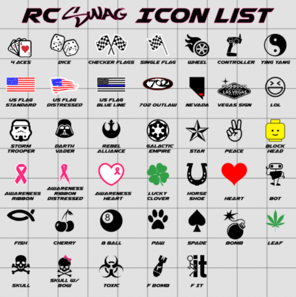 Icon Chart for Custom Text Sticker Designs - RC SWAG - Stickers, T ...