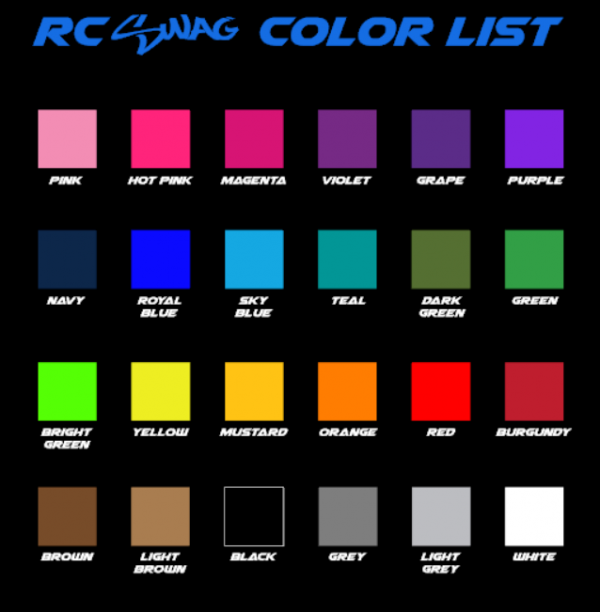 Custom Color Chart - RC SWAG - Stickers, T-Shirts, Hoodies, RC Kits & More!