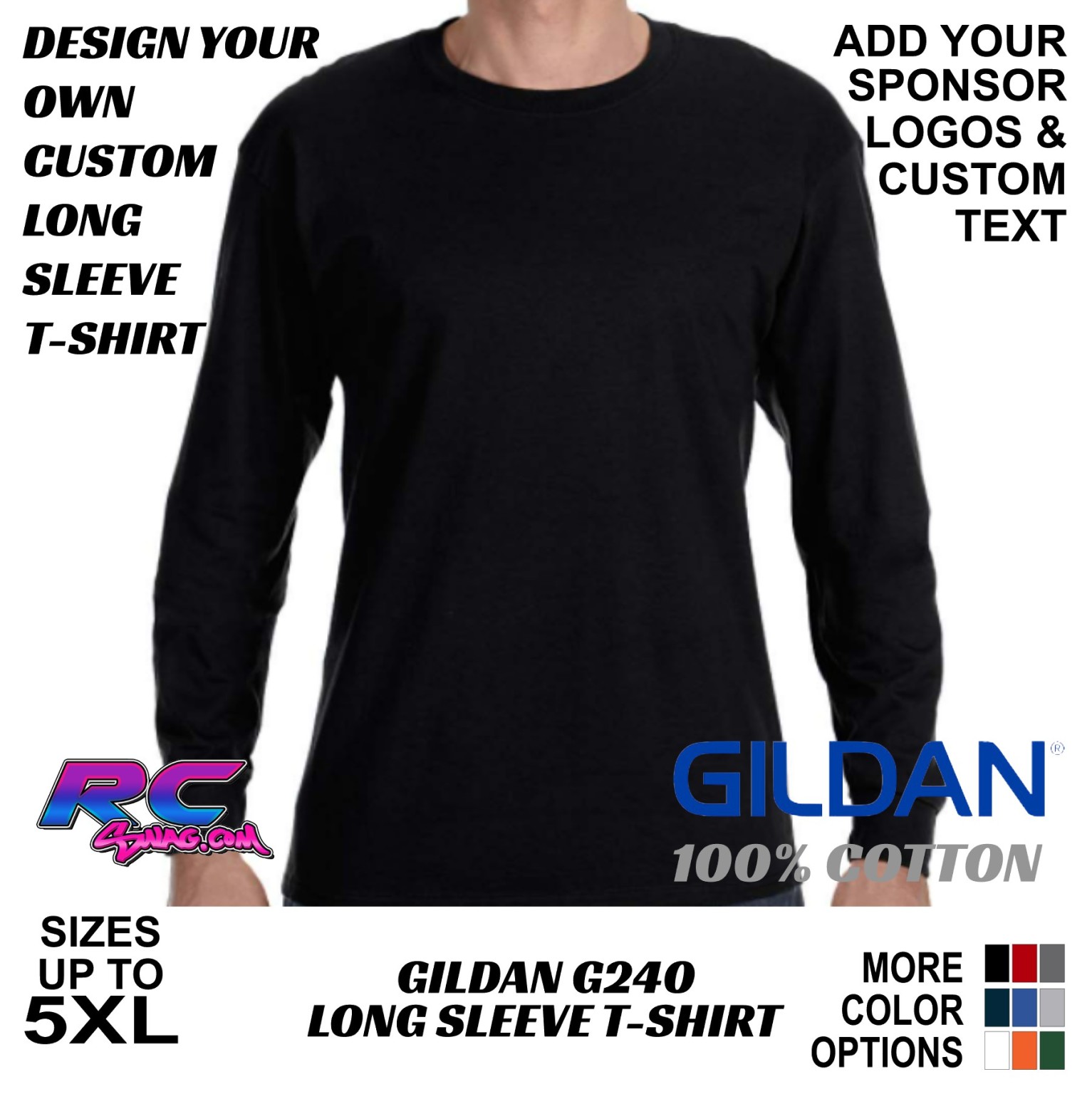 Design Your Own - Custom Long Sleeve T-Shirt (Gildan G240 100% Cotton) - RC SWAG - Stickers, T ...